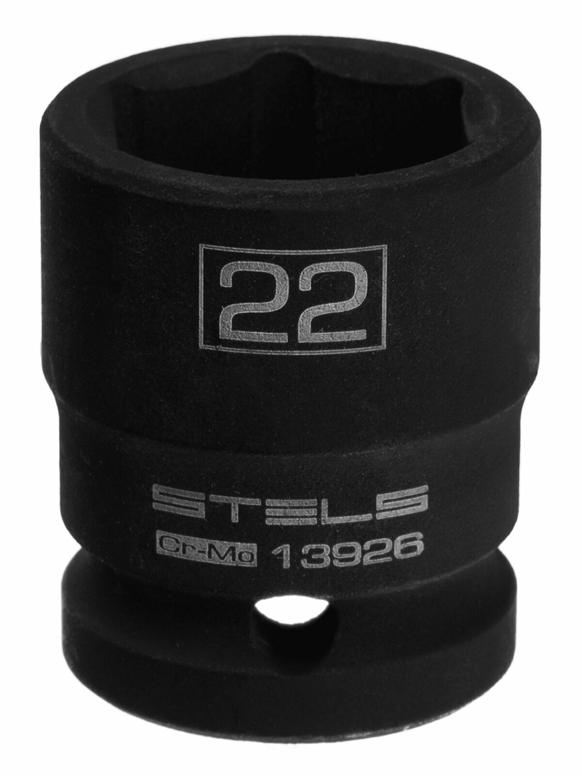 Головка ударная шестигранная Stels, 22 мм, присоединительный квадрат 1/2", сталь CrMo, торцевая для гайковерта, 13926
