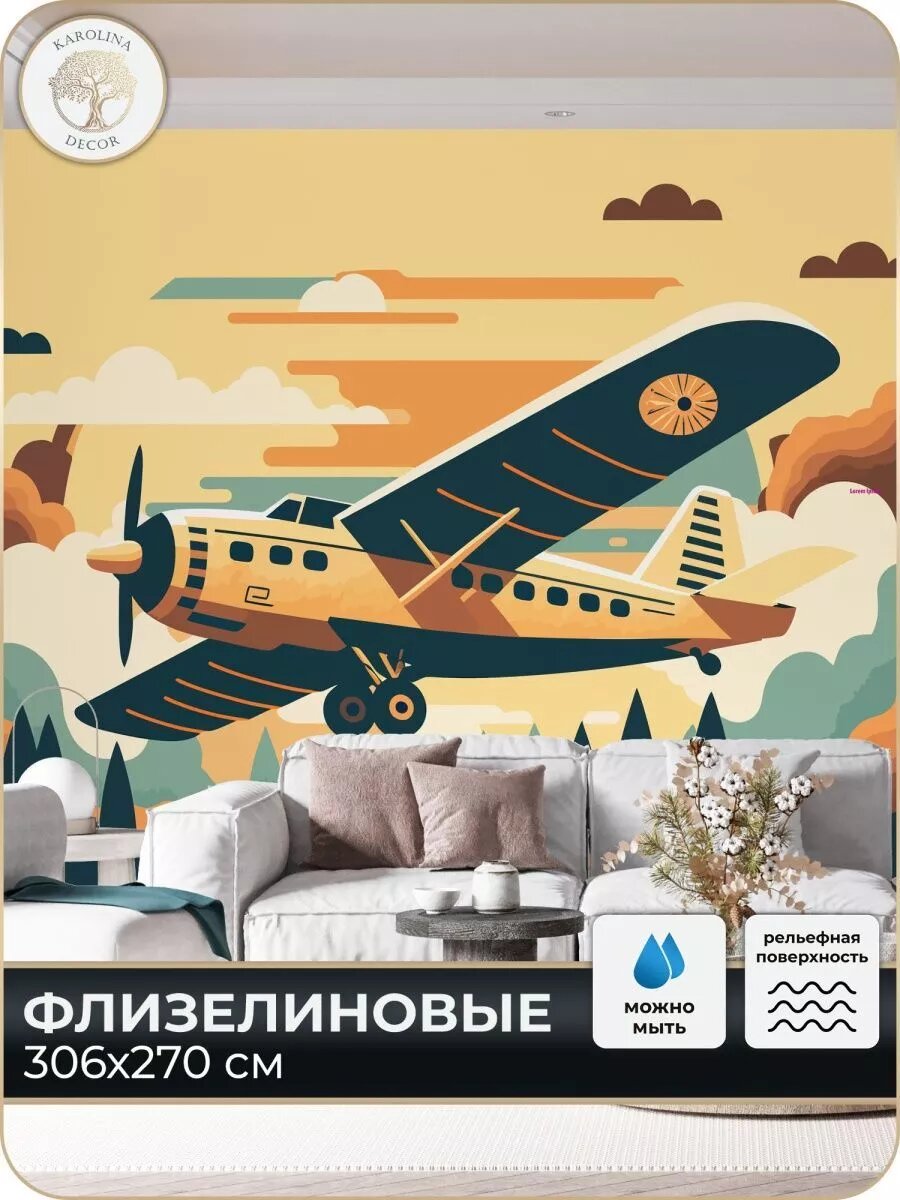 Фотообои Самолет в детскую в спальню на кухню 300х270