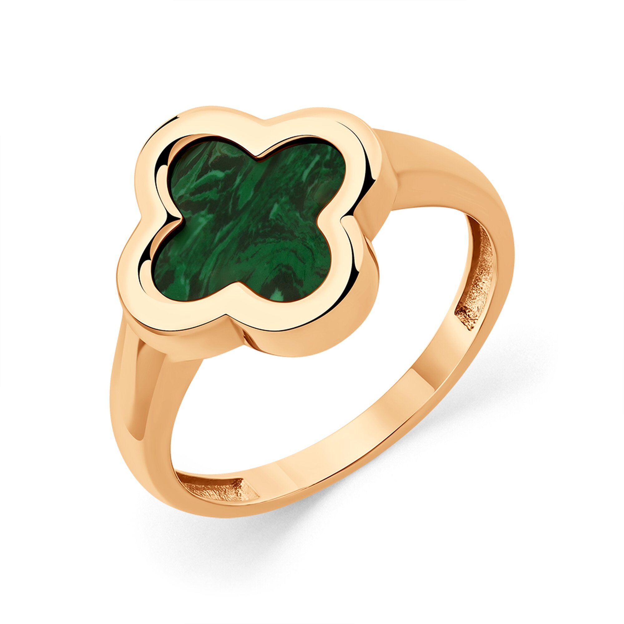 Кольцо, красное золото, 585 проба, малахит