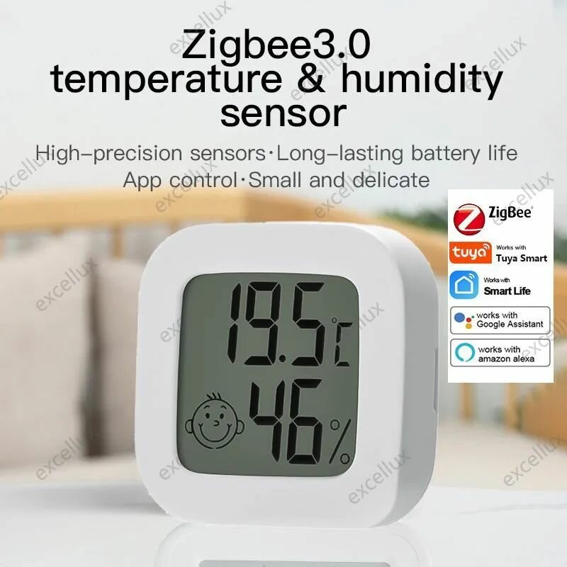 Умный датчик температуры и влажности Zigbee 3.0, LCD, Tuya Smart Life, Алисой и Google Assistant