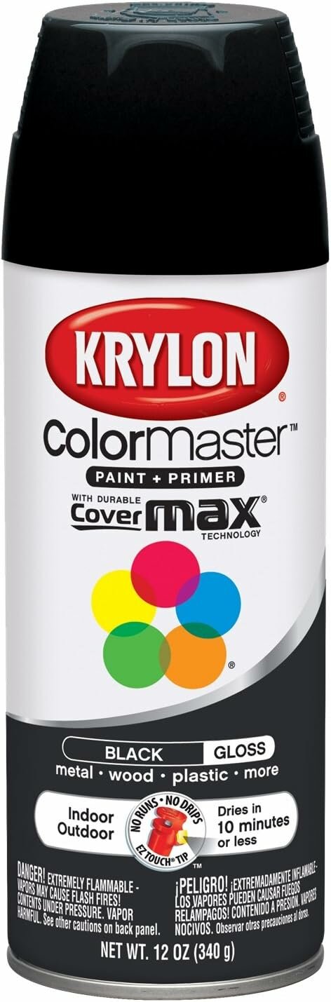 Краска для всех поверхностей, премиум класса Krylon ColorMaster with CoverMax, Gloss Black/ черный глянец, 340гр