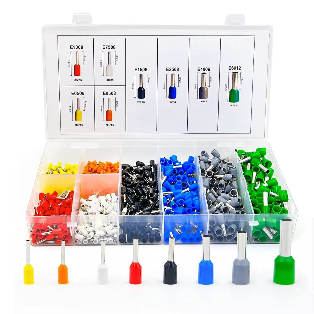 Набор 800ШТ Упакованный в коробку набор штыревых втулочных наконечников для обжима изолированных
