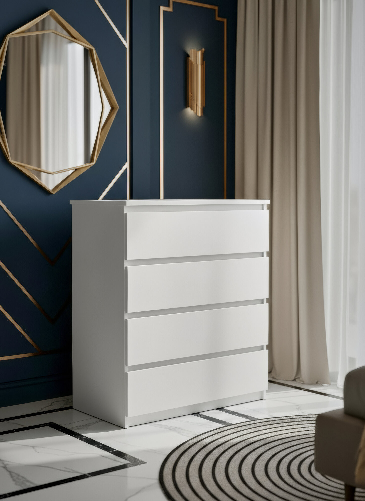 Комод Welcome, для одежды, 4 выдвижных ящика, с шариковыми направляющими, белый