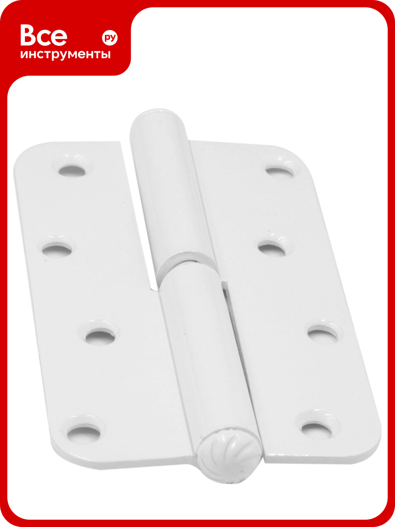 Петля Левша ПН1-110 накладная, круглая, угловая, белая, правая У1-7109. Бп, для установки межкомнатные двери