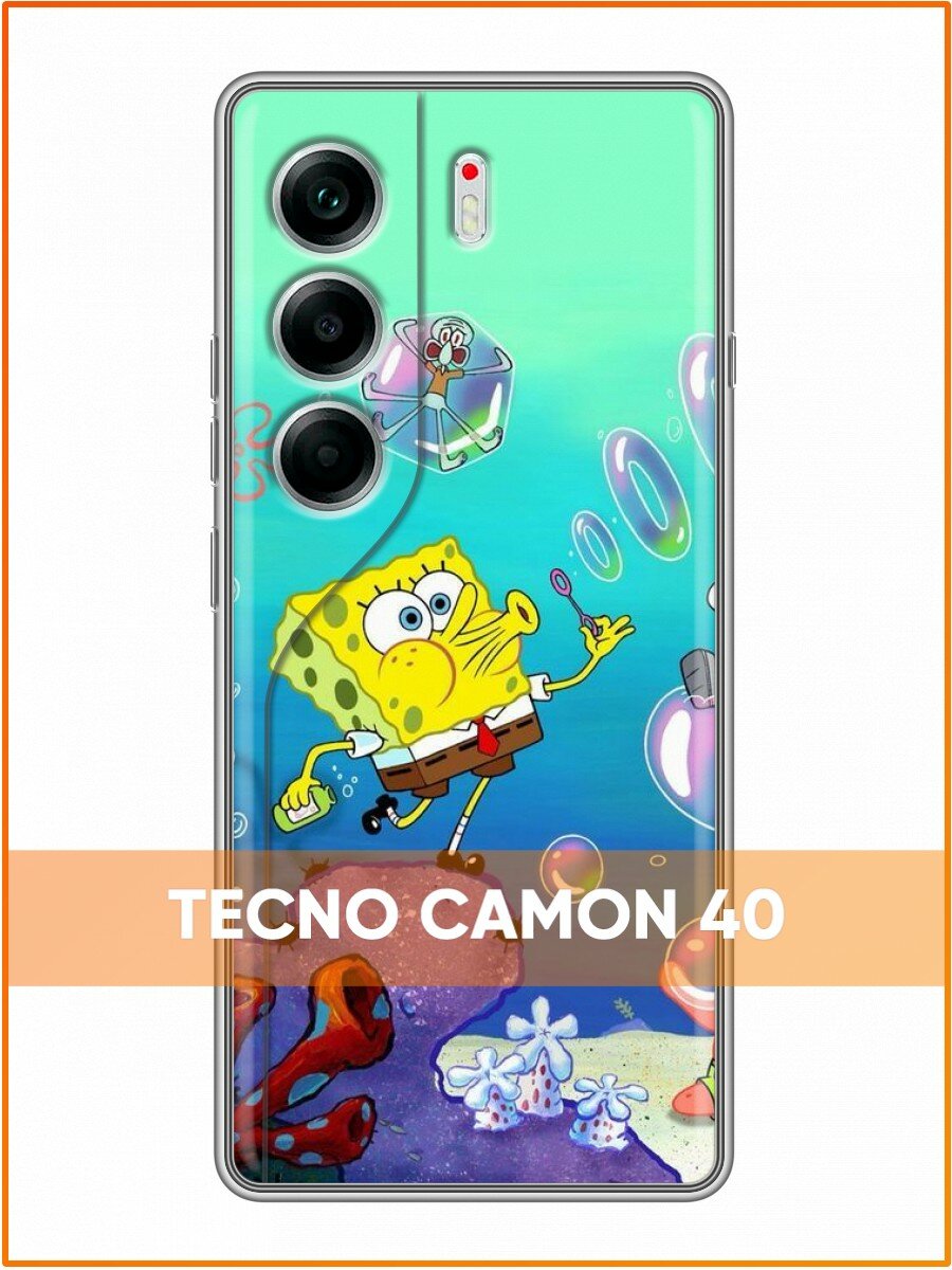 Чехол для Tecno Camon 40 с принтом для детей с Губкой Бобом (Техно Камон 40)