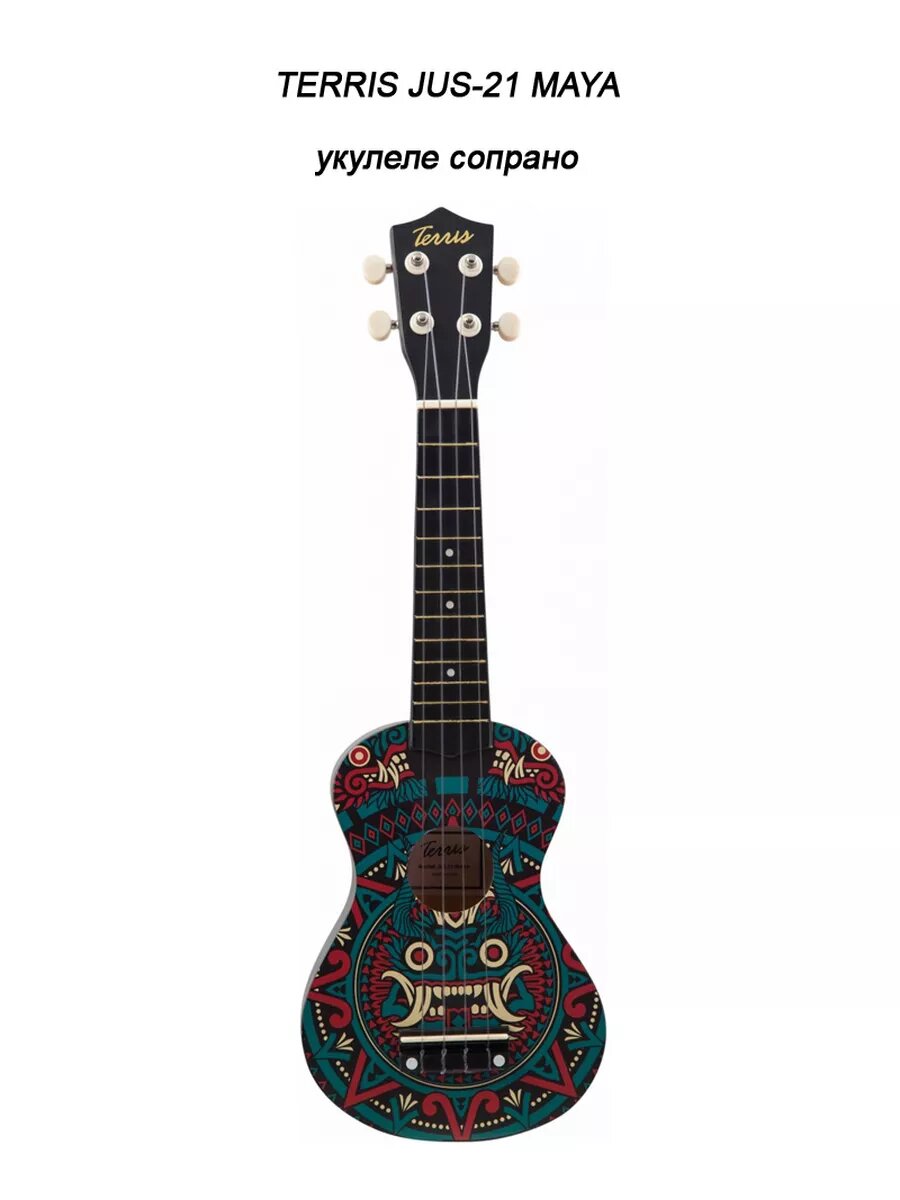 TERRIS JUS 21 MAYA - укулеле сопрано, черный, рисунок майя