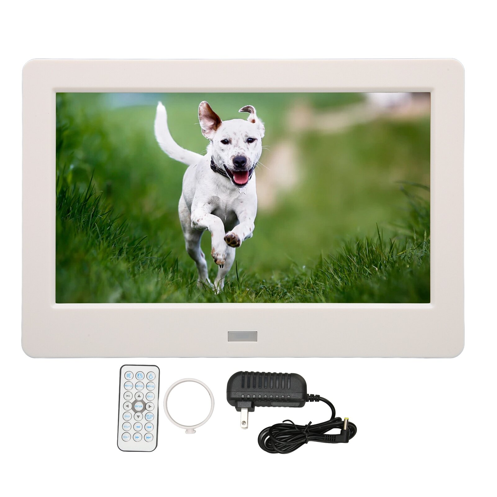 7-дюймовая цифровая фоторамка HD с часами, календарем, воспроизведением MP3-музыки и фотографий, электронным фотоальбомом с двойным управлением, вилкой 100–240 В (США).