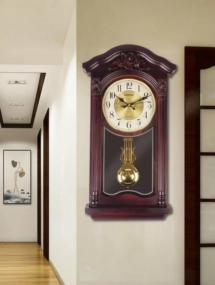 Настенные часы "Деревянные с боем и мелодией, Японский механизм", 50 см х 27 см