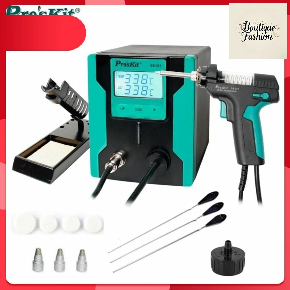 Эксклюзивная паяльная станция ProSKit SS331H 90W с вакуумным отсосом, ЖКдисплеем и керамическим нагревателем для ремонта микросхем, питание 220V240V