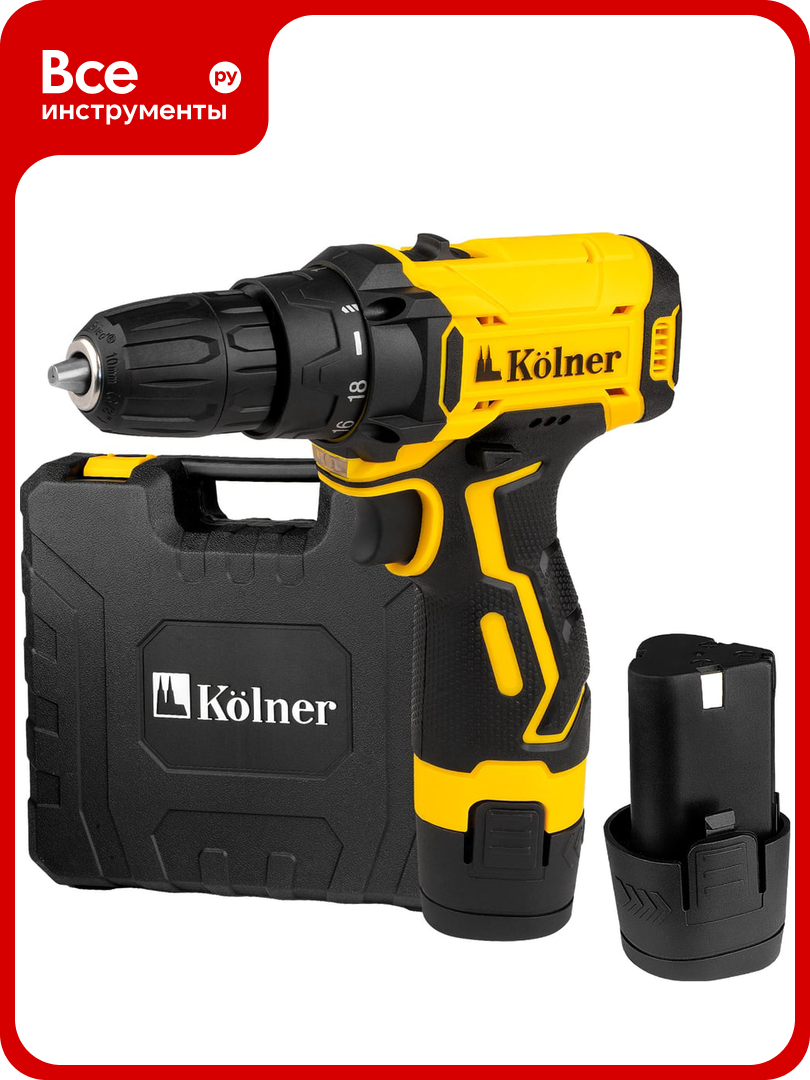 Дрель-шуруповерт аккумуляторная Kolner, 12V, 29Нм, 10 мм KСD 12/2LС (2х1.5Ач, ЗУ, кейс), 8020100584