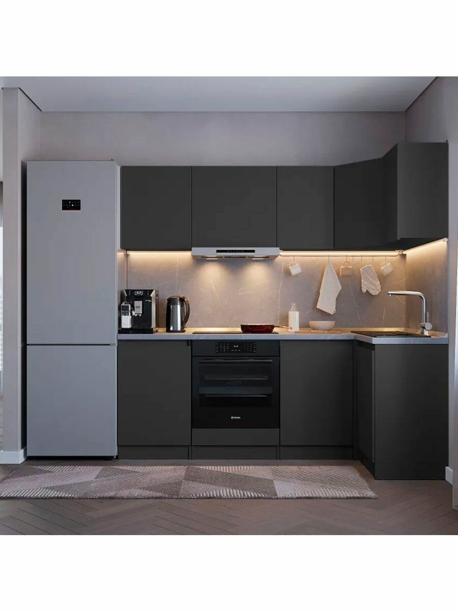 Кухонный гарнитур столплит Леон угловой, с полками и ящиками, ЛДСП, МДФ, диамант серый, 210х100х200 см