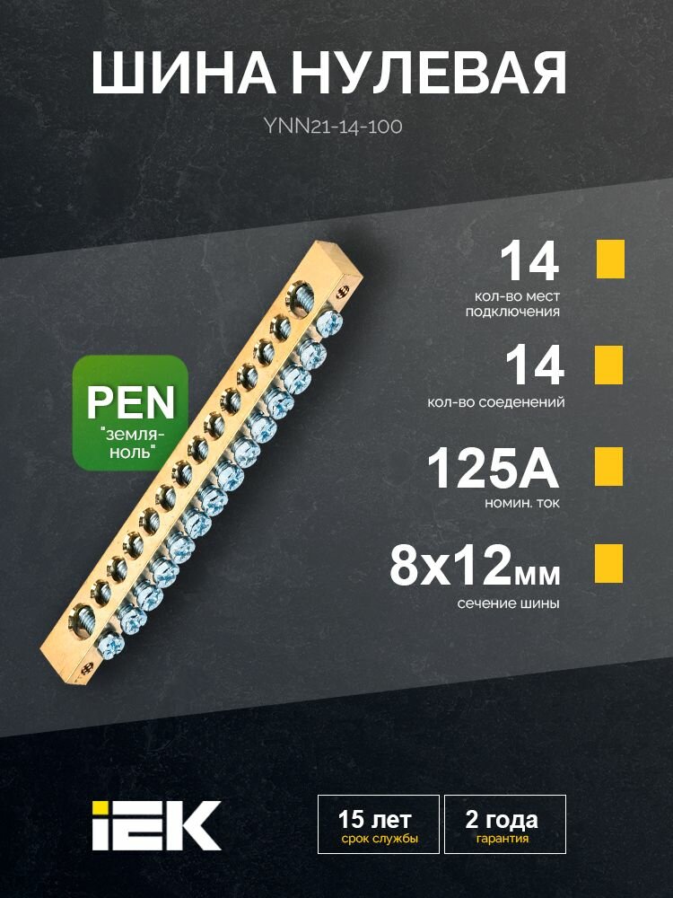 Шина нулевая PEN "земля-ноль" 8х12мм 14/2 (14групп/креп по краям) IEK