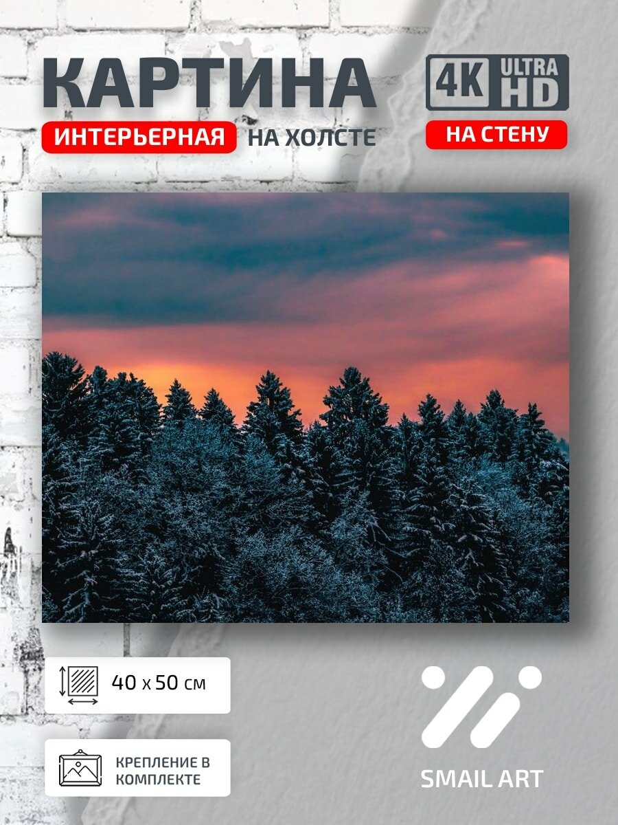Картина на холсте интерьерная 40 на 50 на стену Зимние сосны для офиса пейзаж