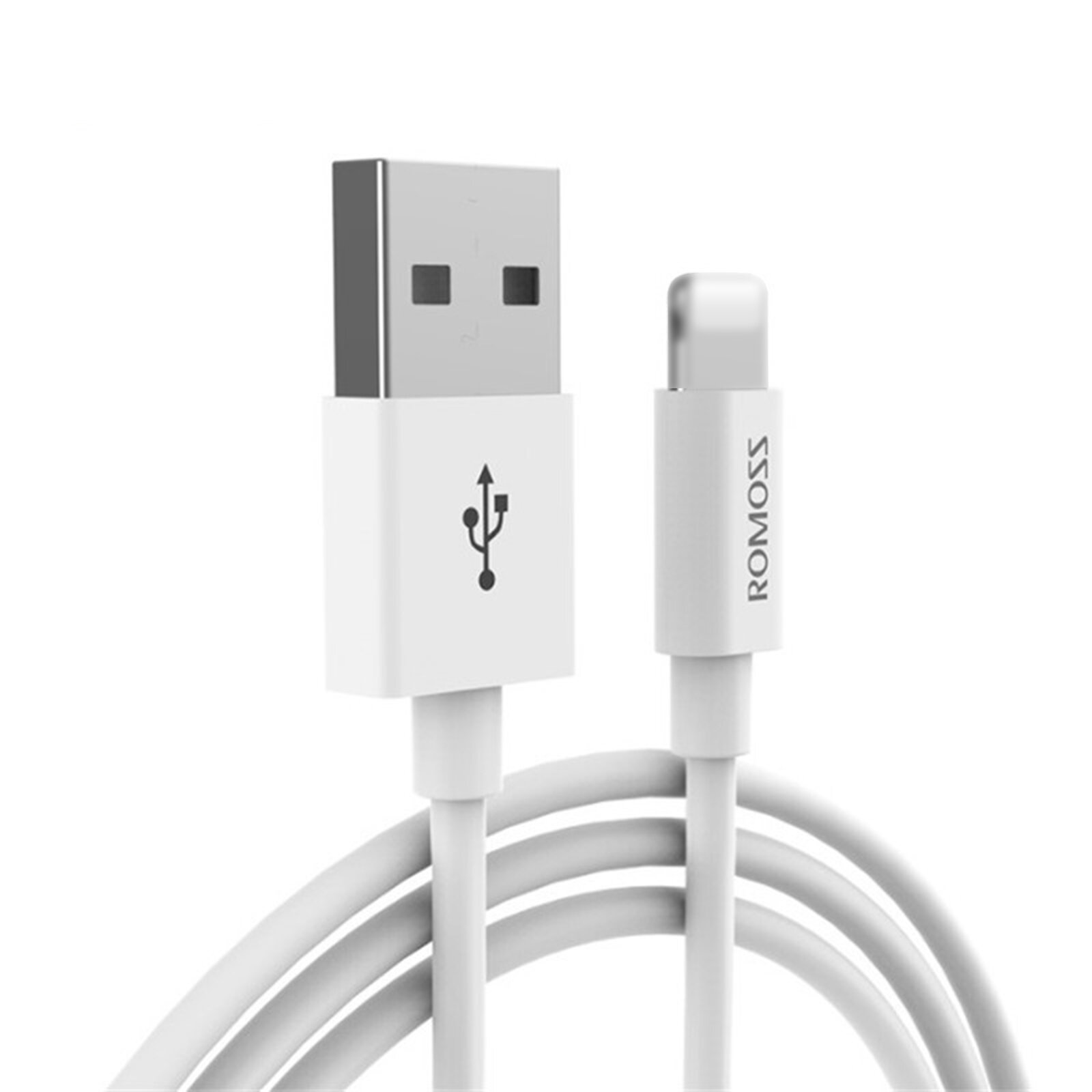 ROMOSS CB12 Кабель для зарядки и передачи данных USB-A to Lightning, длина 1м, ток 2.4A, материал TPE круглый кабель, цвет белый, 1 шт.