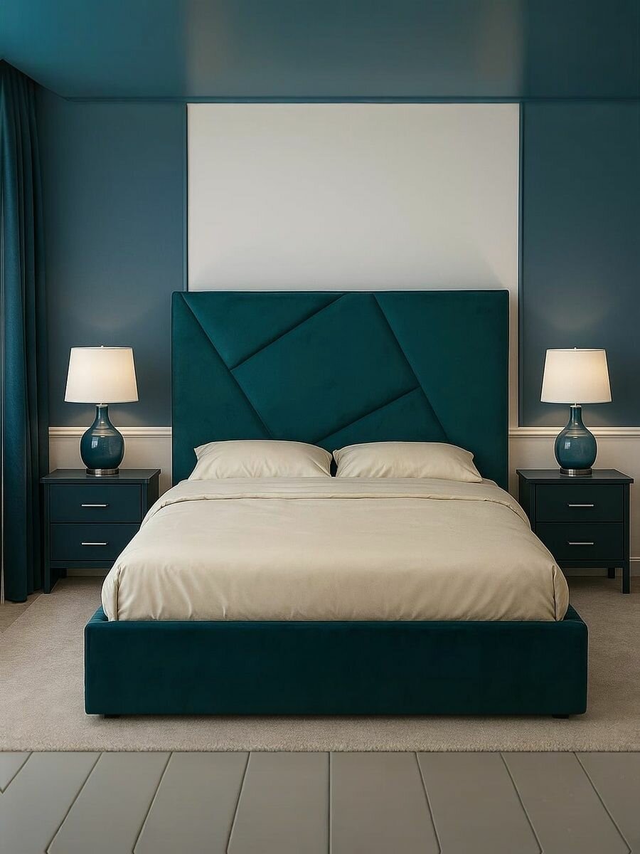 Кровать двуспальная 180х200, с подъемный механизмом и ящиками для белья, Аниса, Темно-синяя