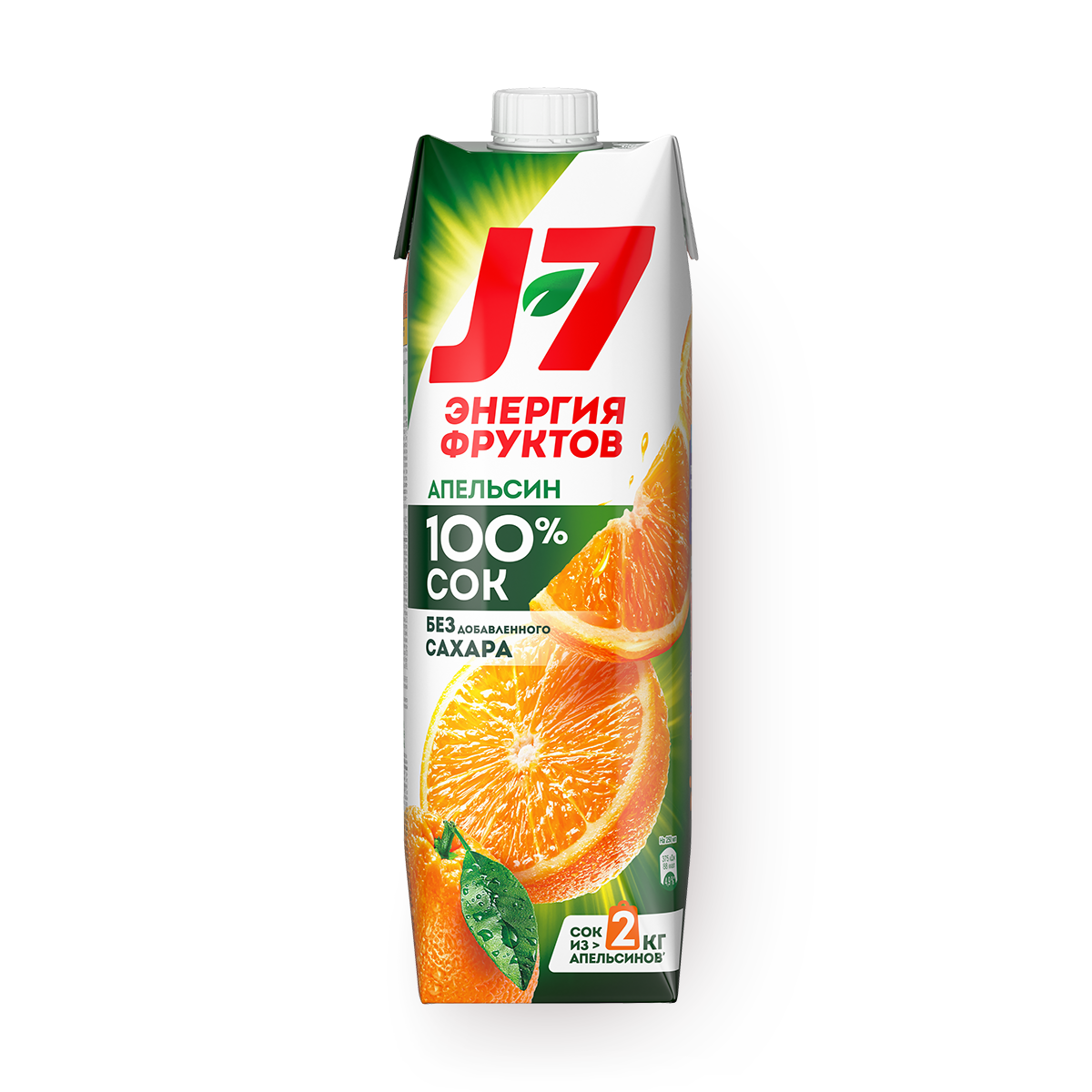 Сок J-7 "Энергия фруктов", апельсин, с мякотью, тетрапак, 0,97 л