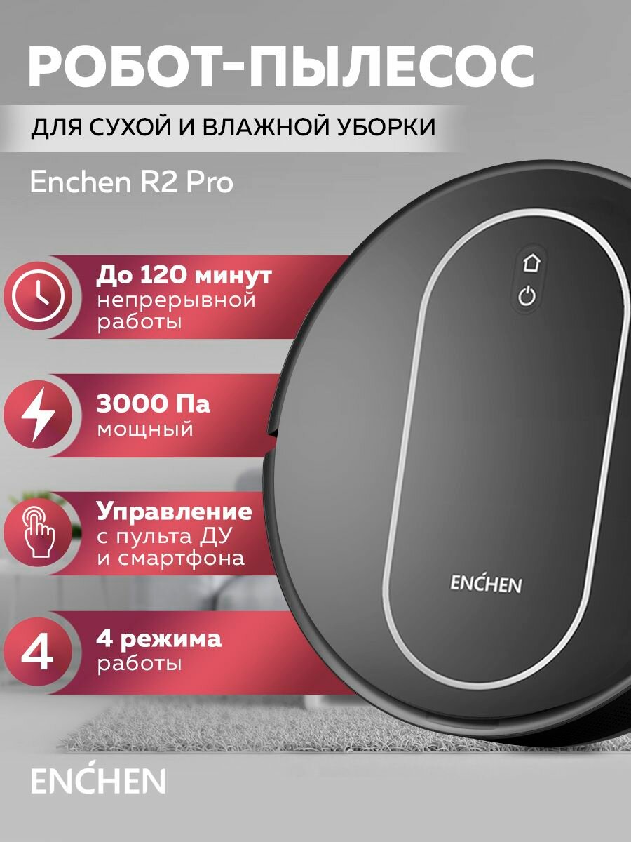 Умный робот пылесос с влажной и сухой уборкой Enchen Xiaomi Vacuum Cleaner R2 Pro для дома с пультом управления