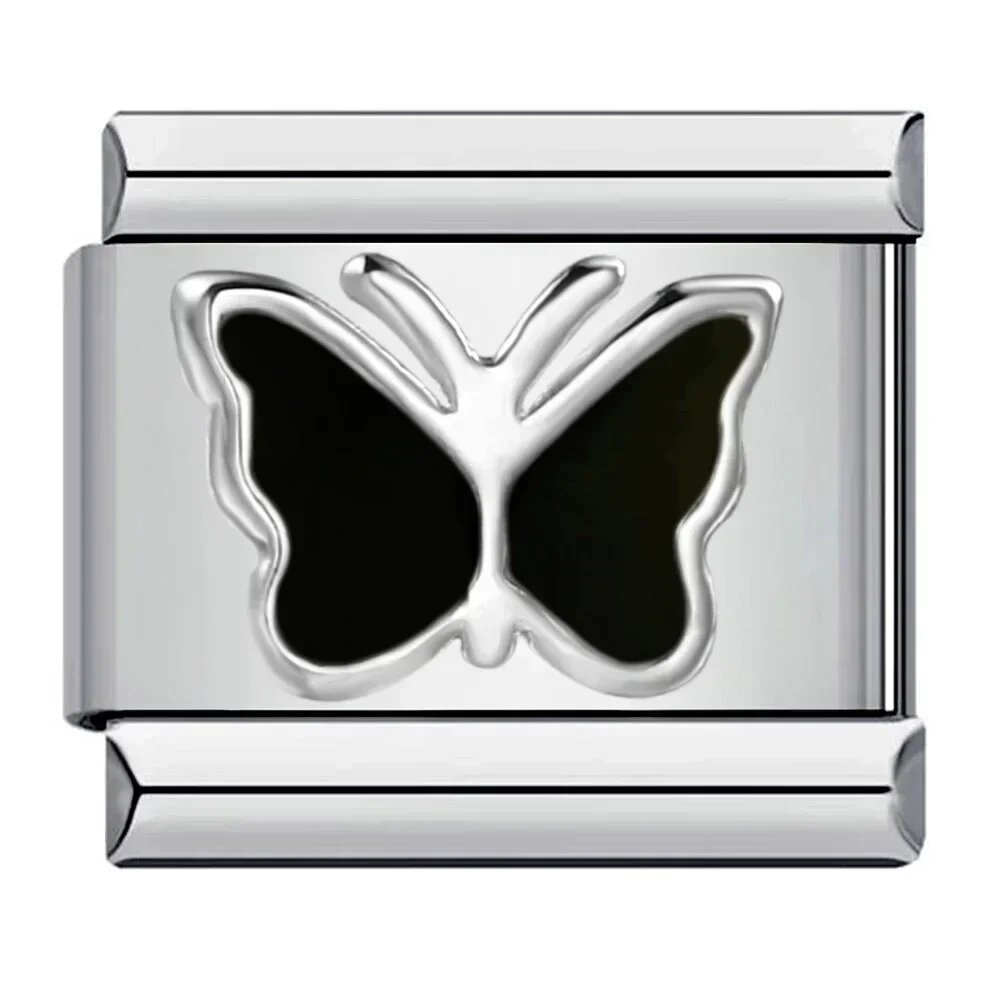 Черный металлический шарм для браслетов 9 мм Серебряный, ICY579