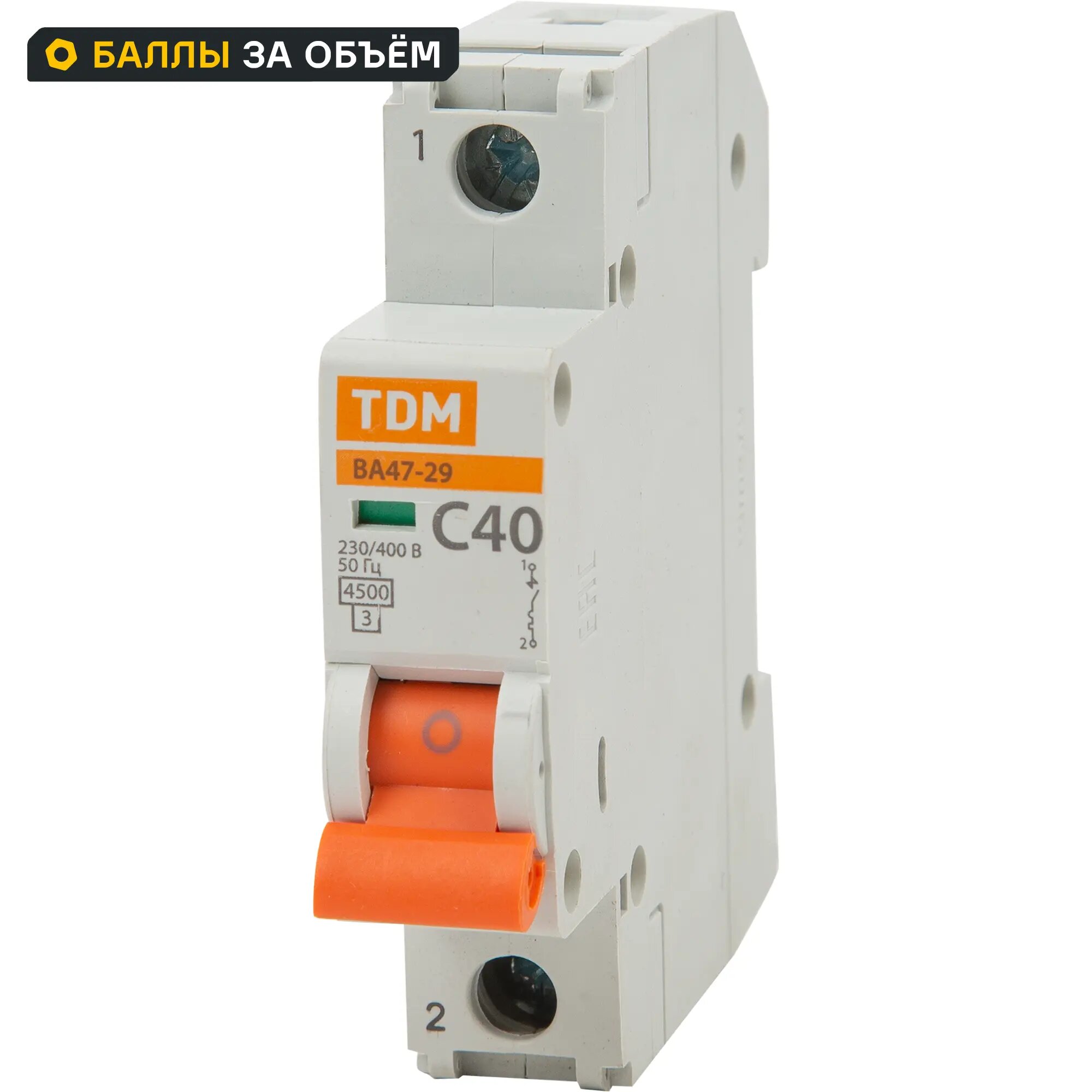 Автоматический выключатель TDM Electric ВА47-29 1P C40 А 4.5 кА SQ0206-0078