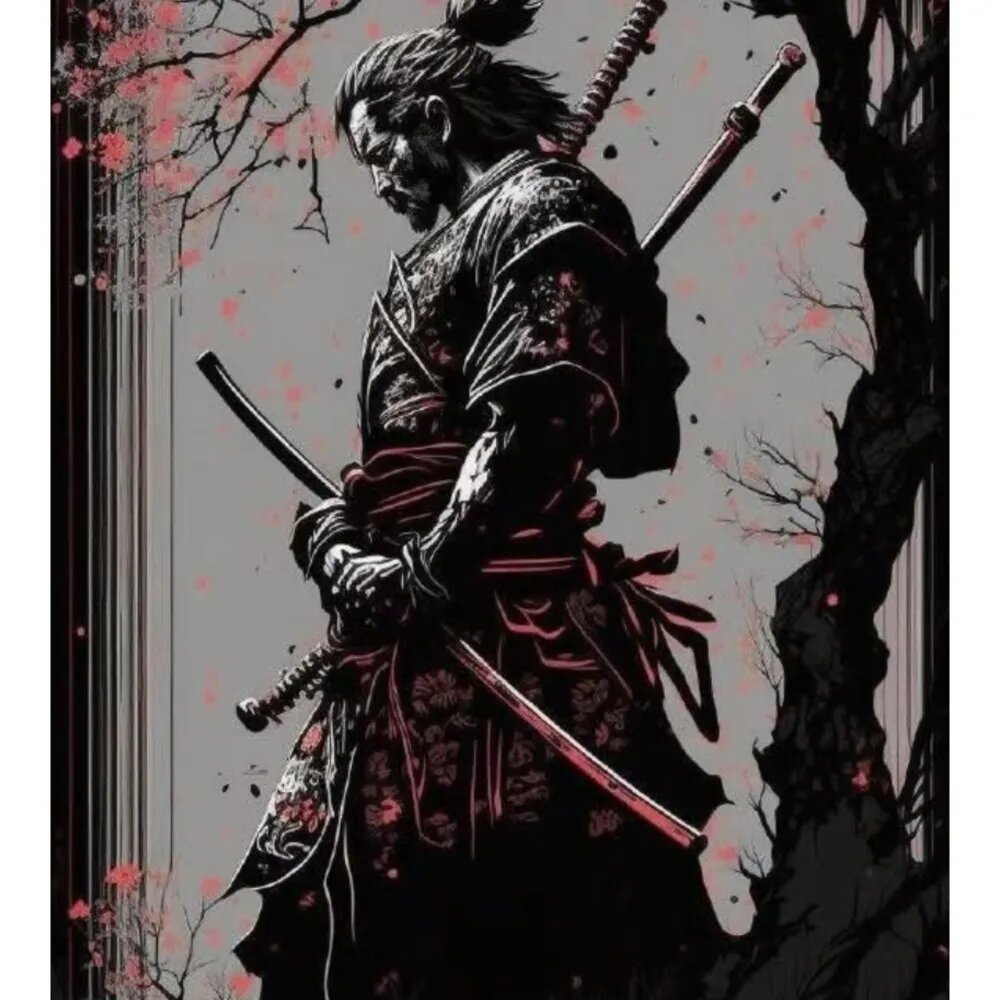 Алмазная Мозаика "Самурай Япония Сакура" 40х50 См Алмазная Вышивка / Картина Стразами Подарков / Украшения