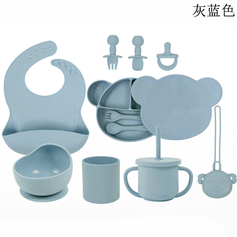 Популярный на Amazon силиконовый набор посуды из 12 предметов с Микки Маусом, тарелки, миски для кормления, товары для мамы и малыша