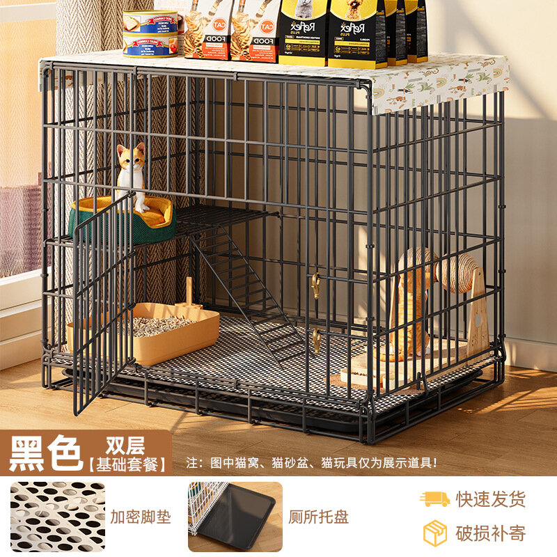 Двухслойная клетка для кошек, очень большая, свободное пространство, домашняя кошачья кровать, интегрированный кошачий туалет, складная клетка для котят