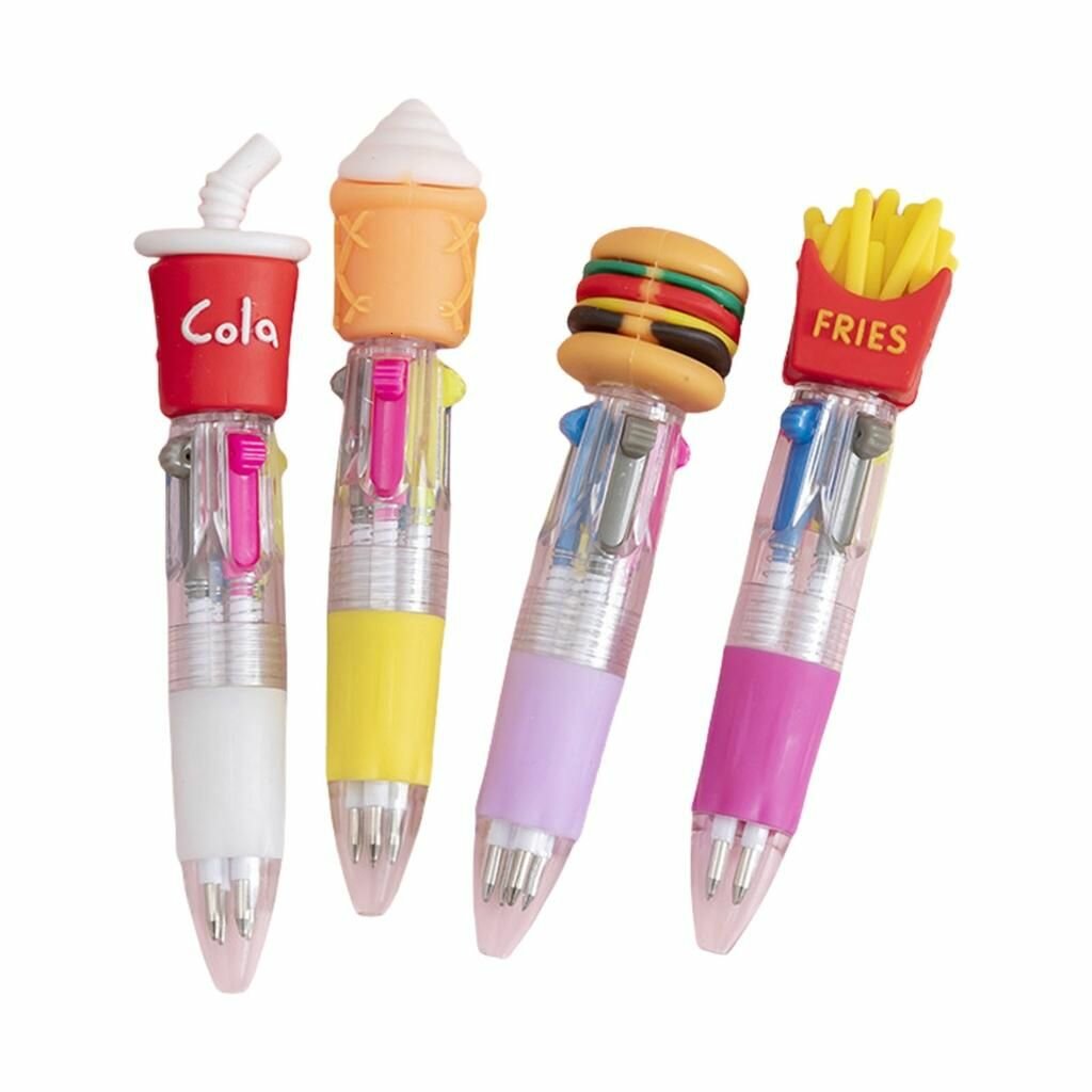 4 ручки с выдвижным стержнем, многоцветные, 4 в 1, для цветового кодирования и заметок, - Фаст-фуд четырехцветный