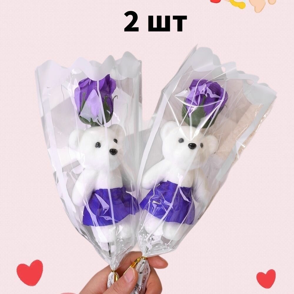 Букет из 1 мыльных роз с и мишкой. Подарочный набор для девушки