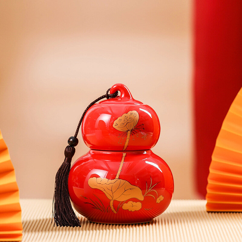 Креативная портативная керамическая двойная банка для хранения чая Fulu, набор из одной и двух банок, подарочная коробка, керамическая банка в форме тыквы