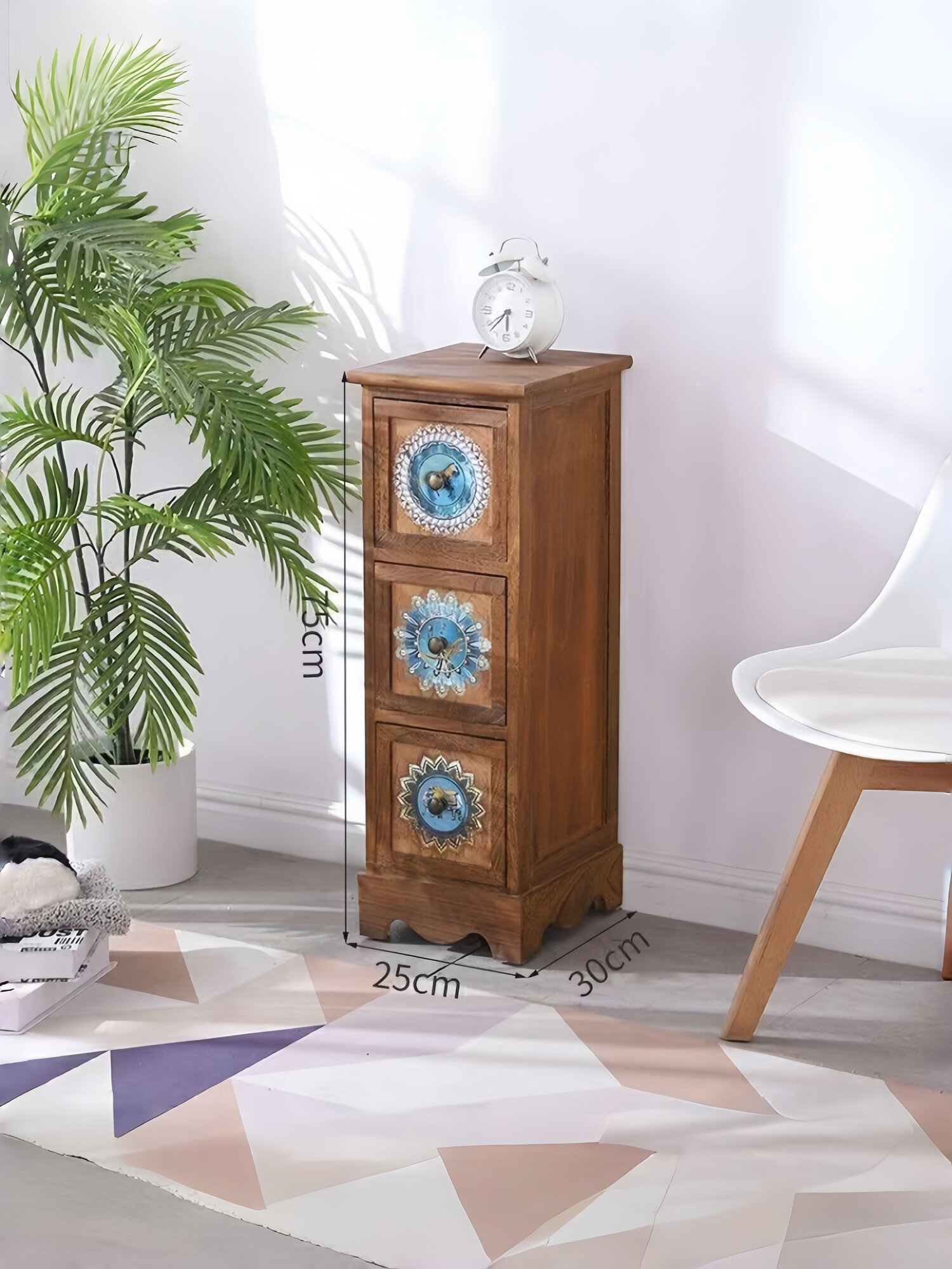 Комод-секретер, 3 ящика, этнический стиль, влагостойкий, каштановый цвет , 25х30х75 см