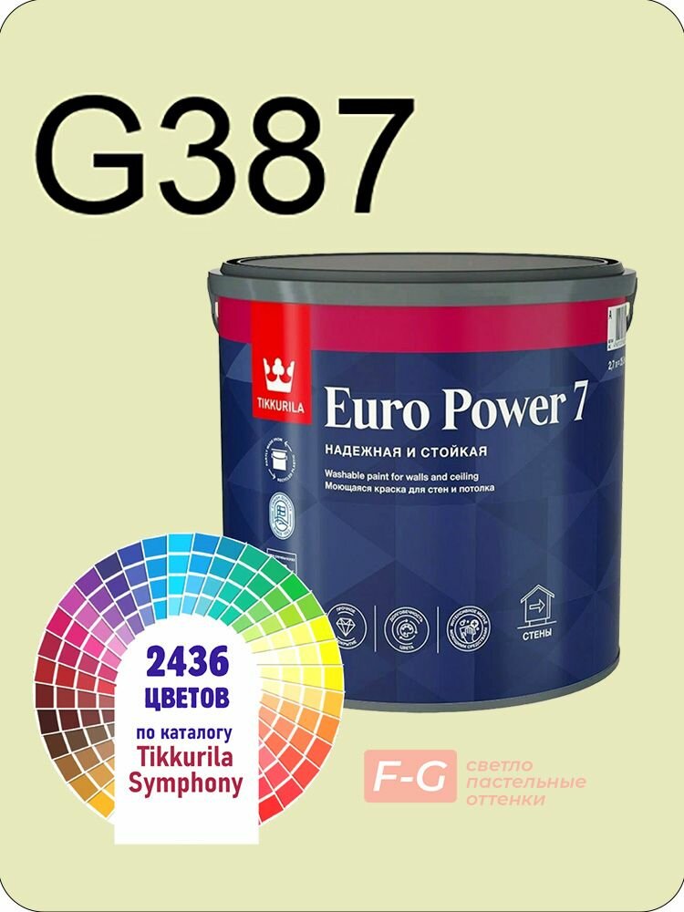 Краска для стен и потолков Tikkurila Euro Power 7 2,7л. светло-пастельные оттенки G387