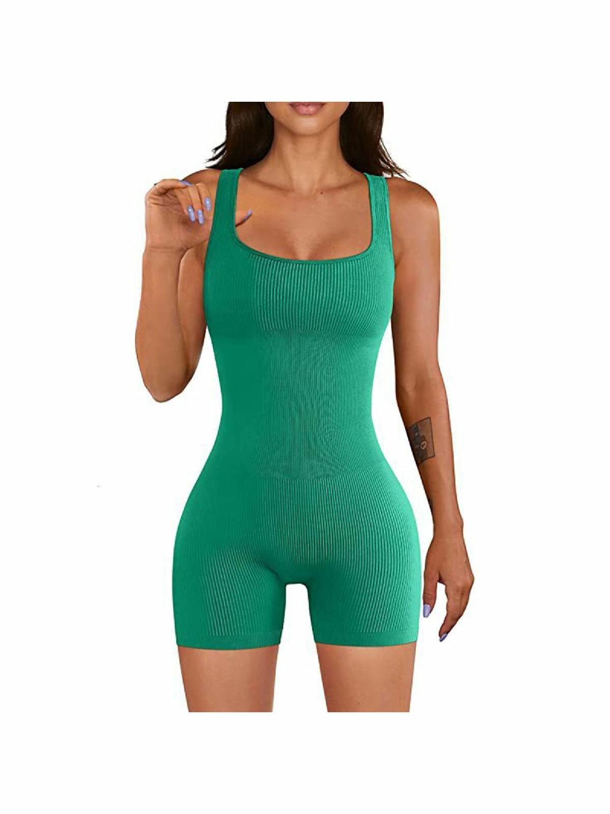 Женский черный обтягивающий боди для йоги с квадратным вырезом, Зеленый - XXL