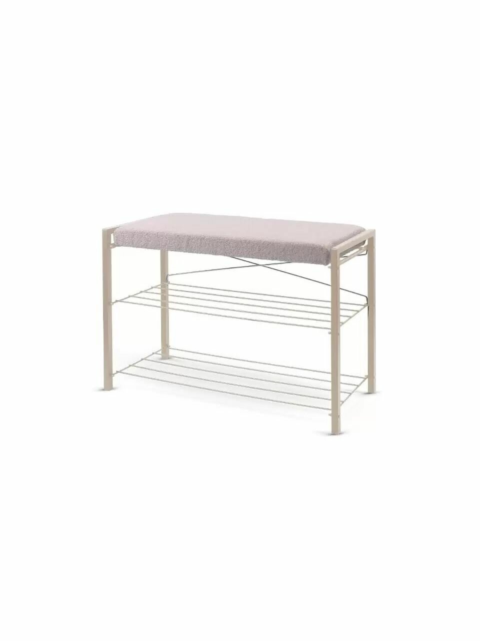 Полка для обуви Nika металлическая, 3 секции, 79.4х33х55.3 см, сиденье букле, светло-серый, бежевый металлик