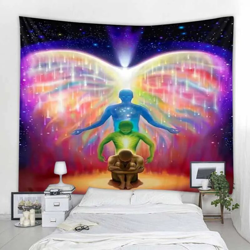 Гобелен для медитации с семью чакрами, индийская мандала, настенное панно, 90x75cm, Розовый