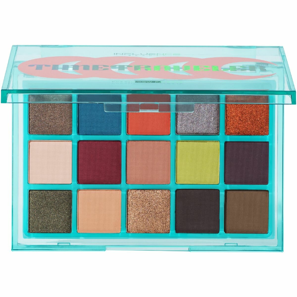 Influence Beauty Палетка теней для век Тон 01 яркая палитра для брюнеток, каштановых и медных волос Time Traveler Eyeshadow palette 15 цветов