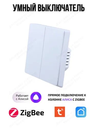 Умный выключатель Tuya ZigBee для Алисы, двухклавишный, с конденсатором, светло-серый