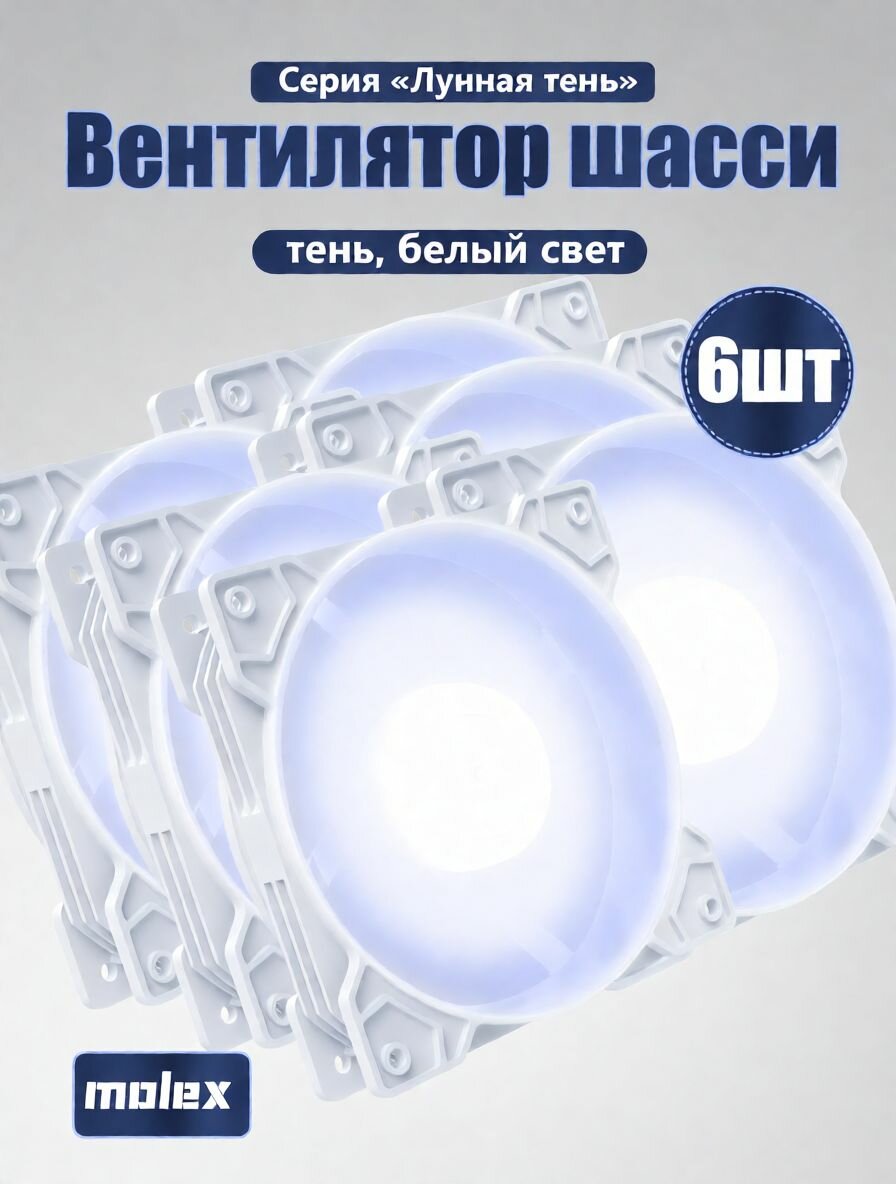 Вентилятор 120х120х25 для корпуса с подсветкой, для охлаждения корпуса и комплектующих ПК, Цвет Белый, для стабильного