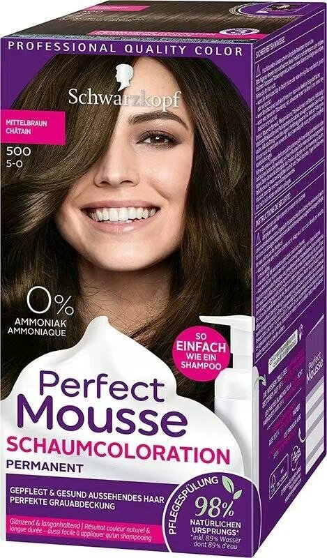 Краска-мусс Perfect Mousse, 500, для всех типов волос, без подтеков и пятен，93.0 мл