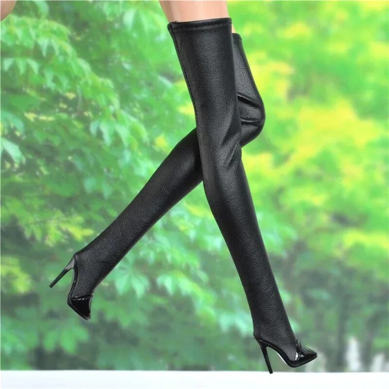 Кожаные сапоги для куклы FR2 NU.FAC Babi Xianxian 1/6 Черный, 1 pair shoes