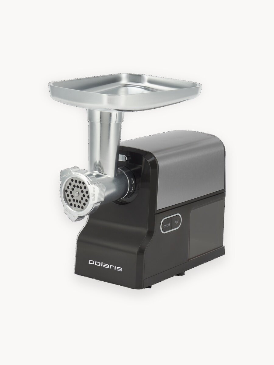 Мясорубка Polaris PMG 2585A, серебристая, с насадками, графитовая