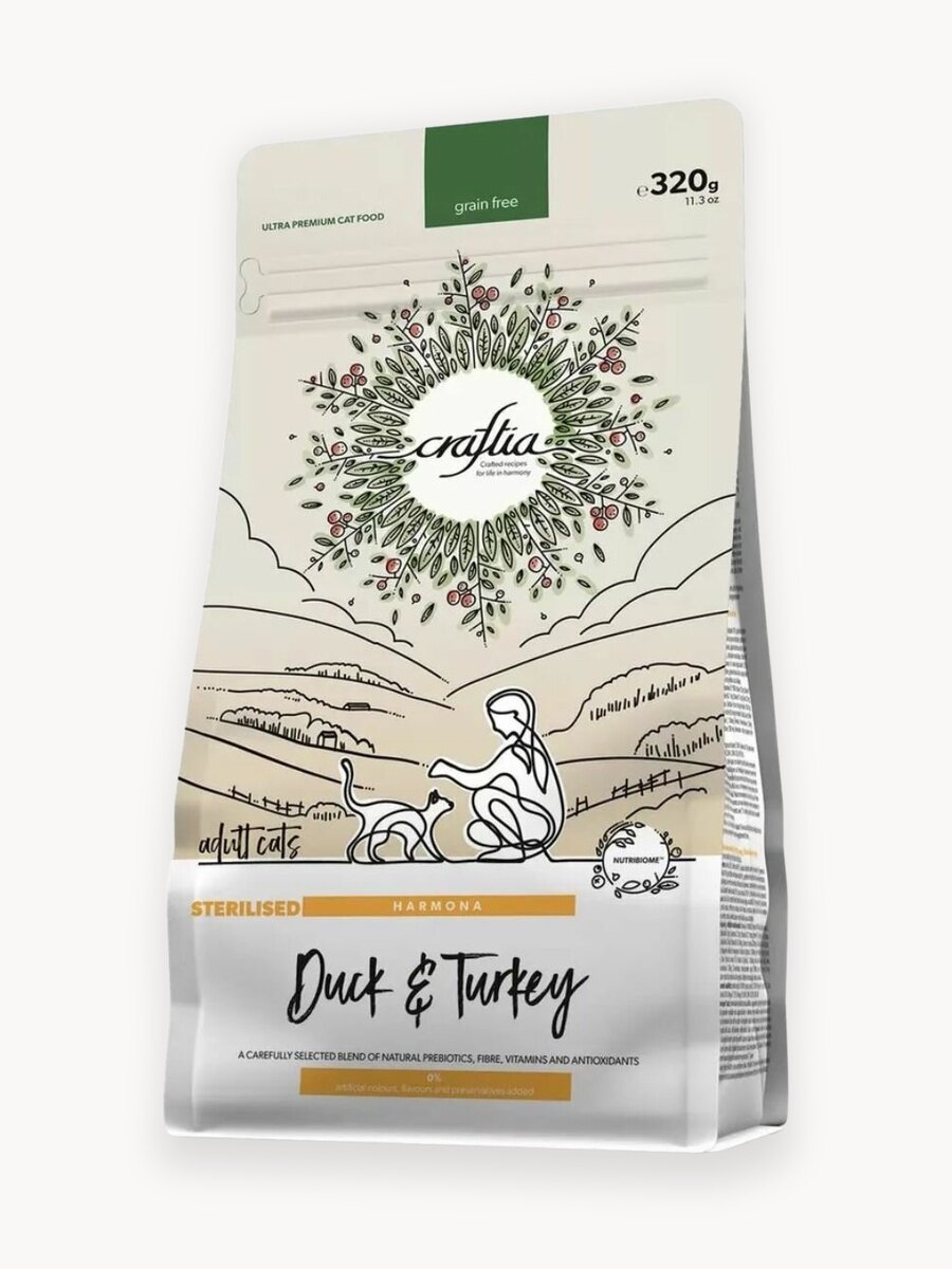 Craftia Harmona Сухой корм для стерилизованных кошек из утки и индейки - 320 г