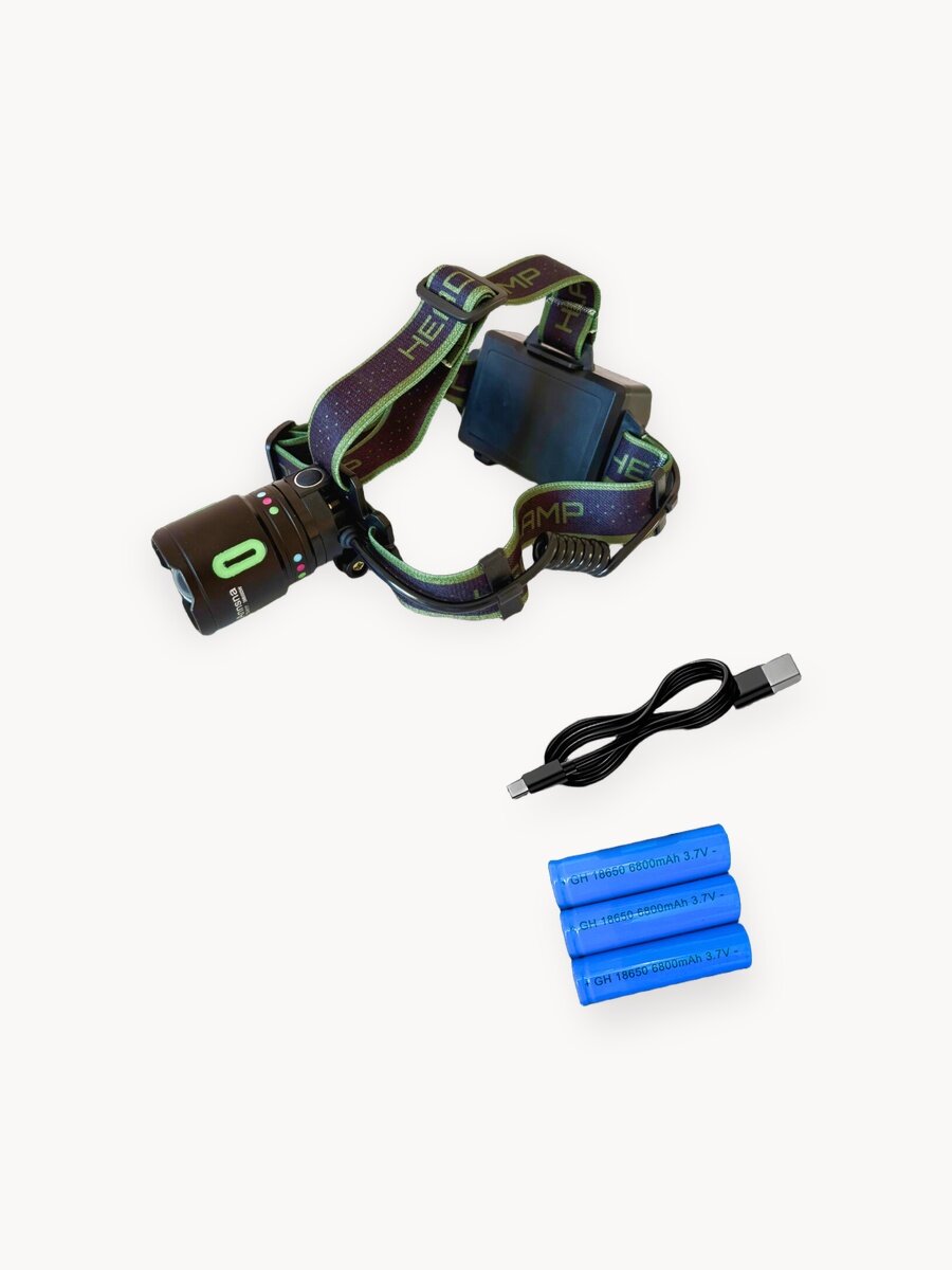 Налобный фонарь, светодиодный, мощный, аккумуляторный, с зарядкой