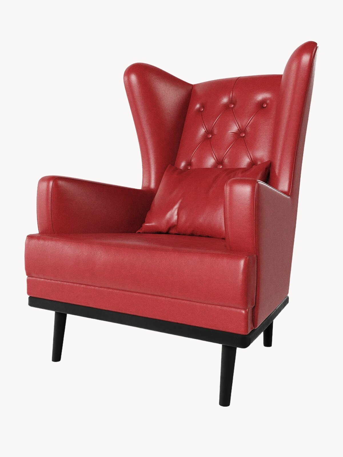 Кресло мягкое с ушами Фантазёр LUXE с каретной стяжкой эко-кожа красный на высоких ножках, для ожидания, отдыха и чтения книг. Для дома и общественных мест.
