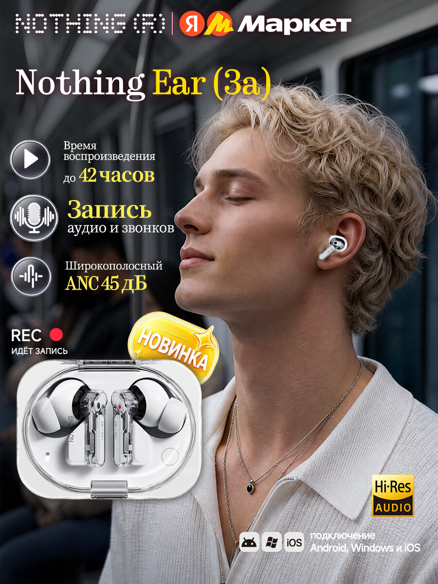 Наушники беспроводные шумоподавлением Nothing Ear (3a) LDAC, ANC, белое