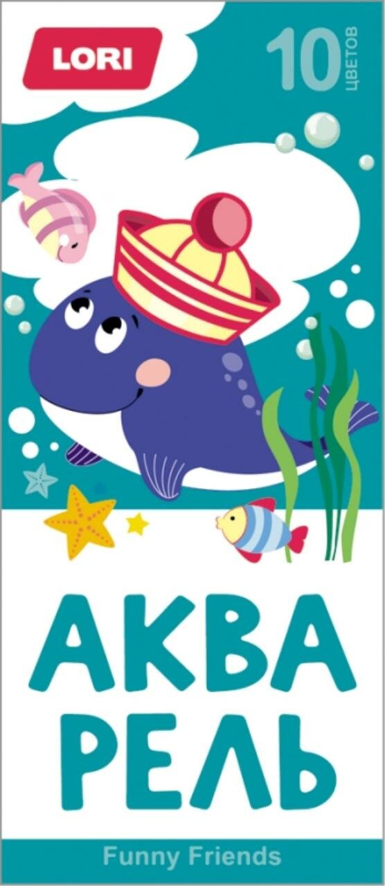 Акварель LORI FUNNY FRIENDS Ааф-002, зеленая, глянцевая, 10 цветов