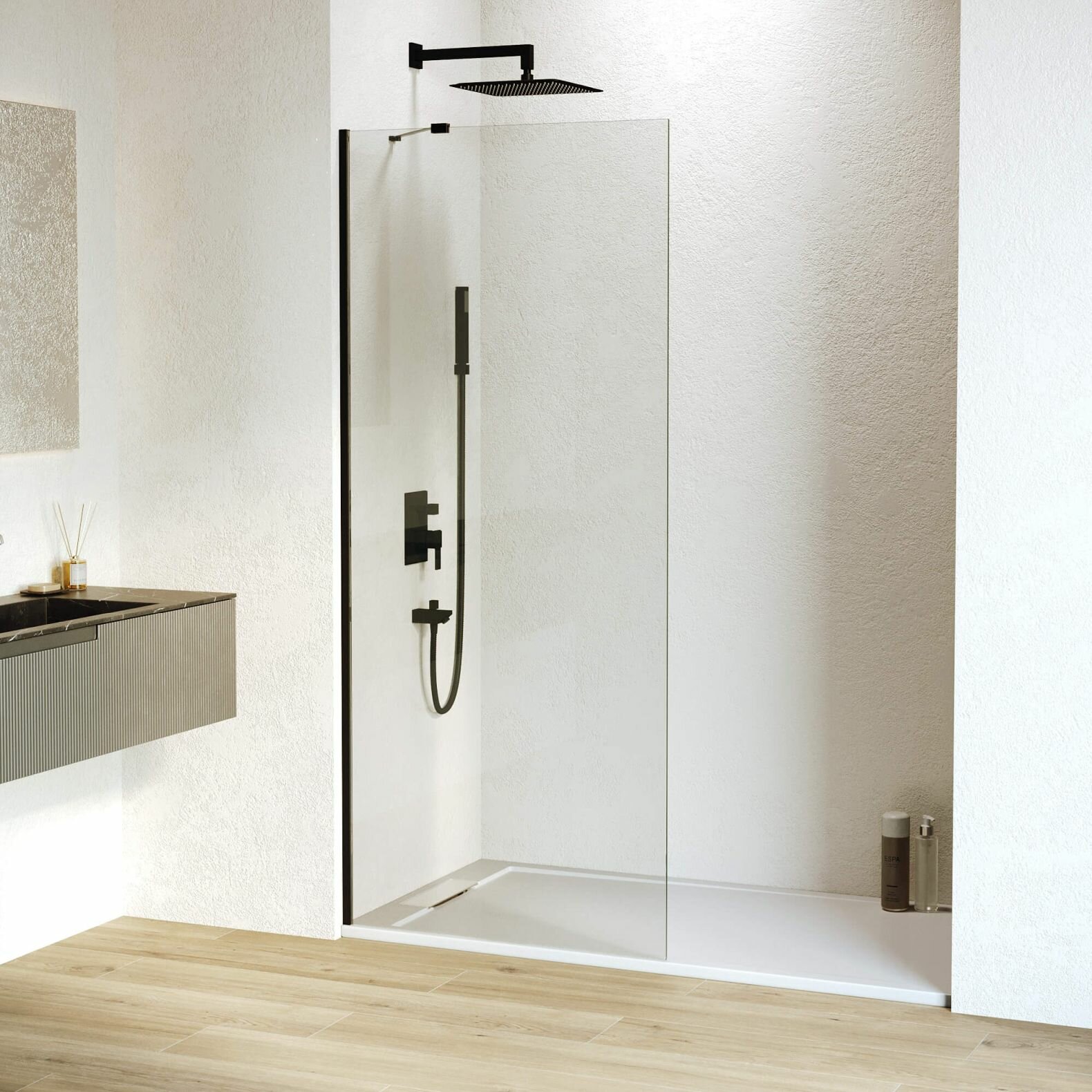 Душевая перегородка RGW Walk In 100 х 195 см WA-102-B черный цвет, прозрачное стекло 6 мм, EasyClean (351010210-14)