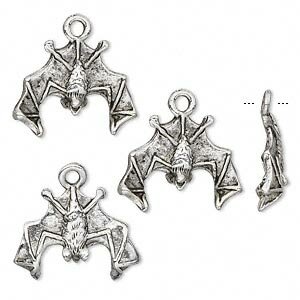 Подвеска, 18х17мм, летучая мышь, трехмерная, базовый материал - оловянный сплав, посеребренная с чернением, 1 шт.
