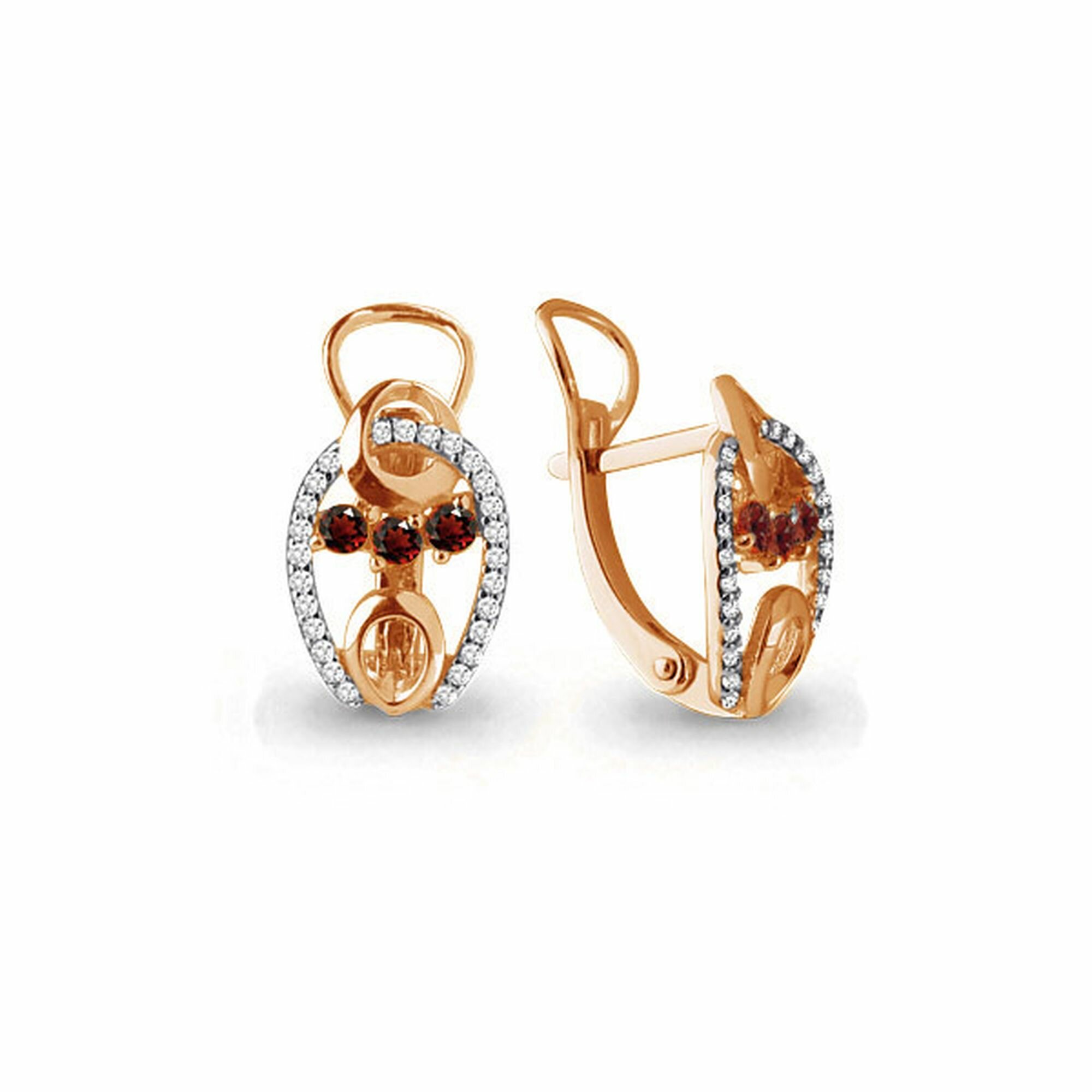 Серьги, серебро, 925 проба, золочение, фианит, гранат