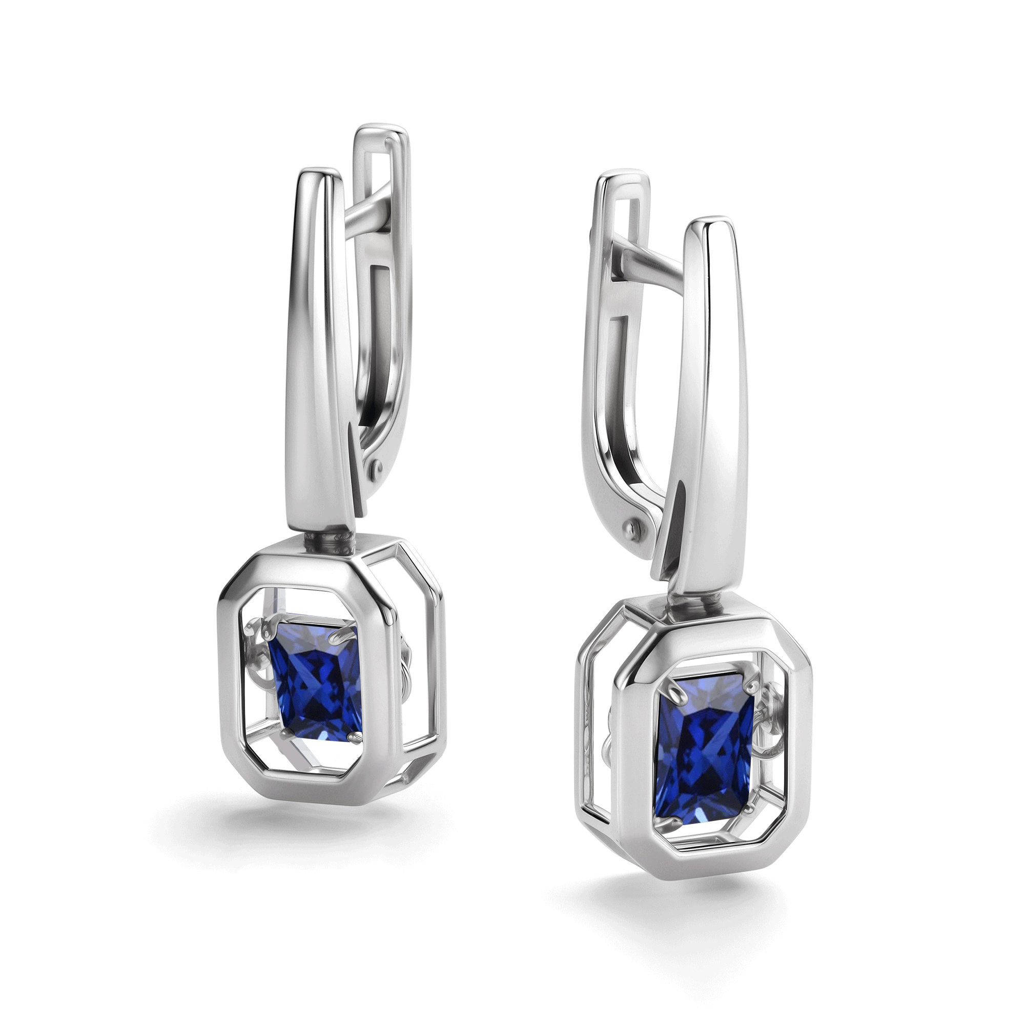 Серьги, серебро, 925 проба, родирование, сапфир синтетический