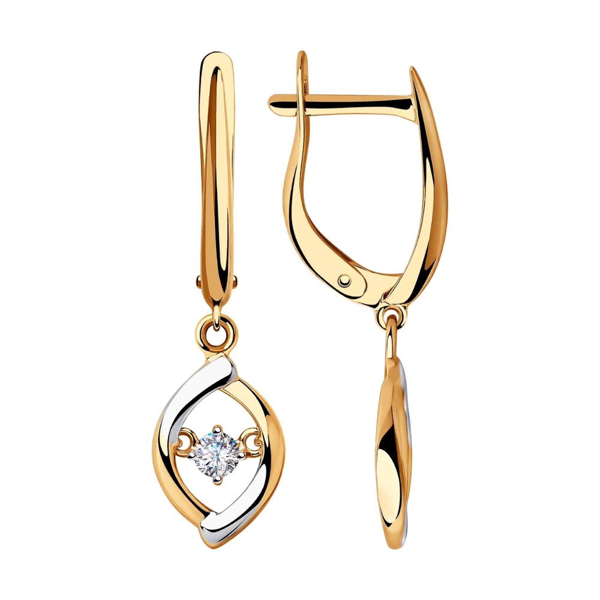 Серьги, красное золото, 585 проба, фианит